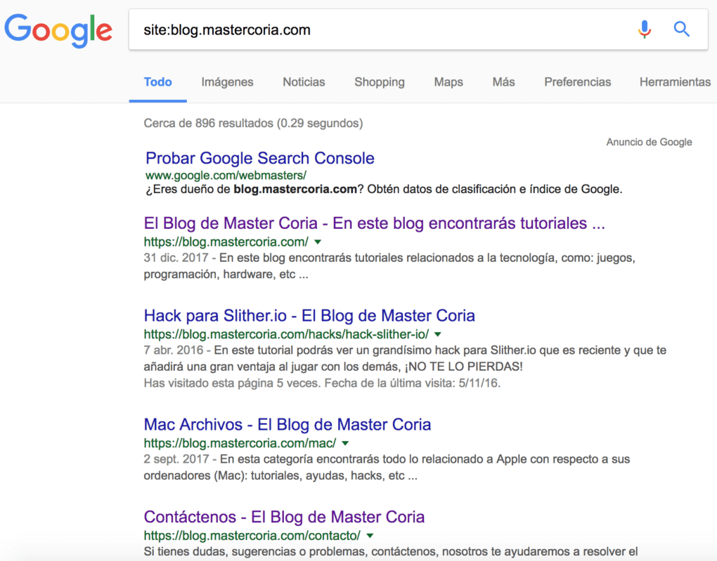 Cómo saber si mi web está indexada en Google y cuántas URLs lo están